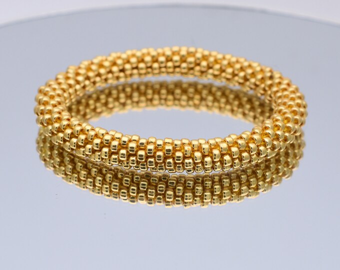 Gold Bracelet, Bead Gold Bangle, Top Coating TOHO Beads, Gold Bracelet ...