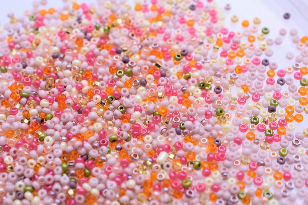 Pink Orange Beige Beads Mix 40 Gr. Rocaille Round Czech PRECIOSA 10/0 ...