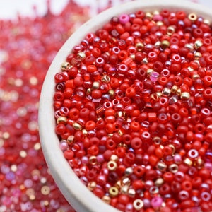 Red Seed Beads MIX, Red Small Beads 40 Gr. Rocaille Round Red Czech ...
