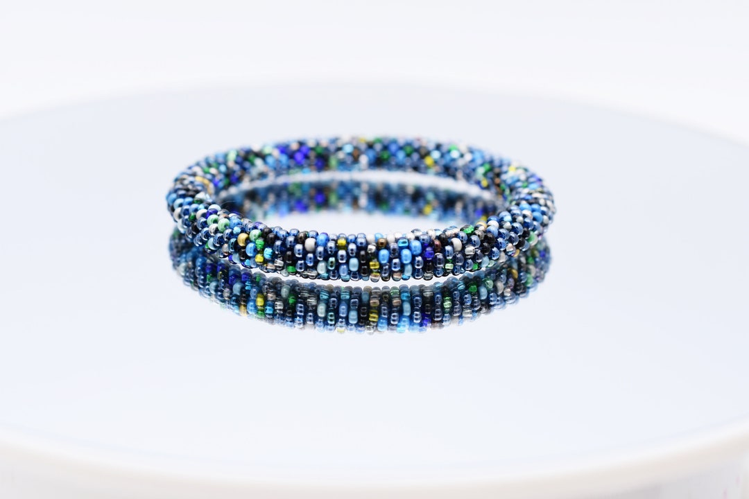 Blue Bracelet , Dark Blue Bangle of Beads Mix. ALL SIZES. Handmade ...