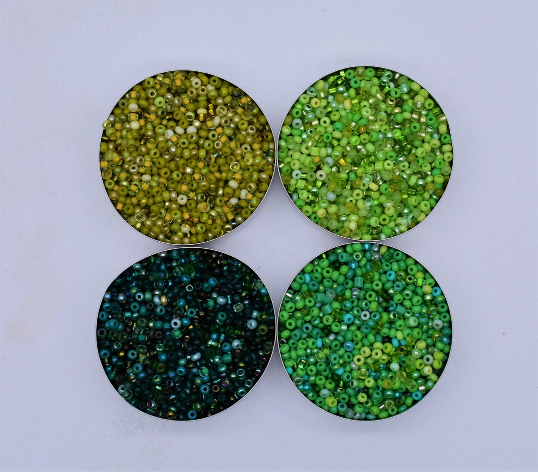 Green Seed Beads, Green Glass Beads, Green Beads Mix, 40 Gr, PRECIOSA ...