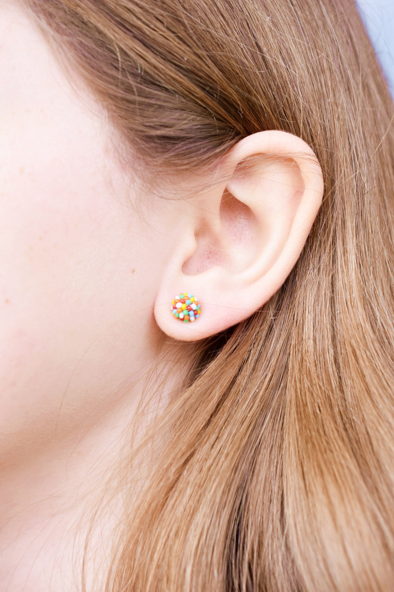 Multicolor studs earrings mini silver handmade earrings | Etsy