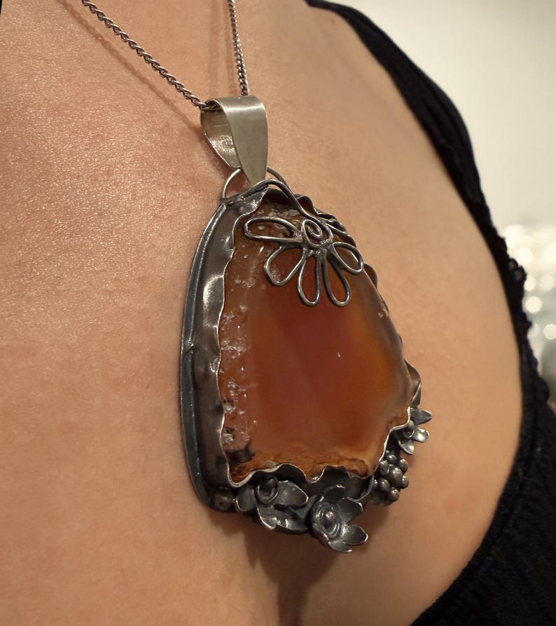 Handmade Amber Agate Large Pendant - Etsy
