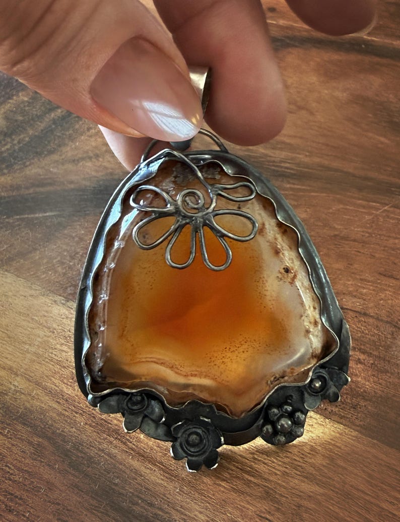 Handmade Amber Agate Large Pendant - Etsy