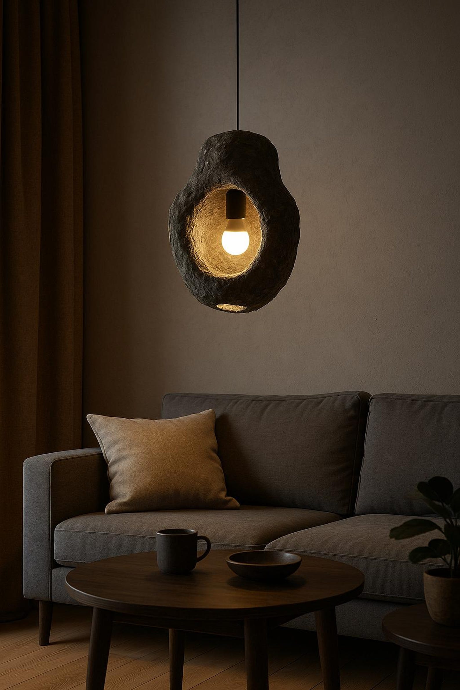 Sculptural Pendant Lamp | Handmade Stone Imitation Resin Lighting - Etsy