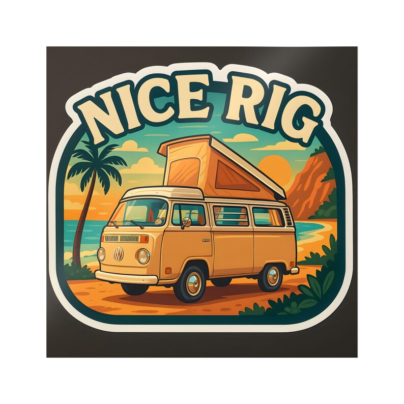 Van Life Beach Sticker - Waterproof Vinyl Car Decal - Retro Surf Camper ...