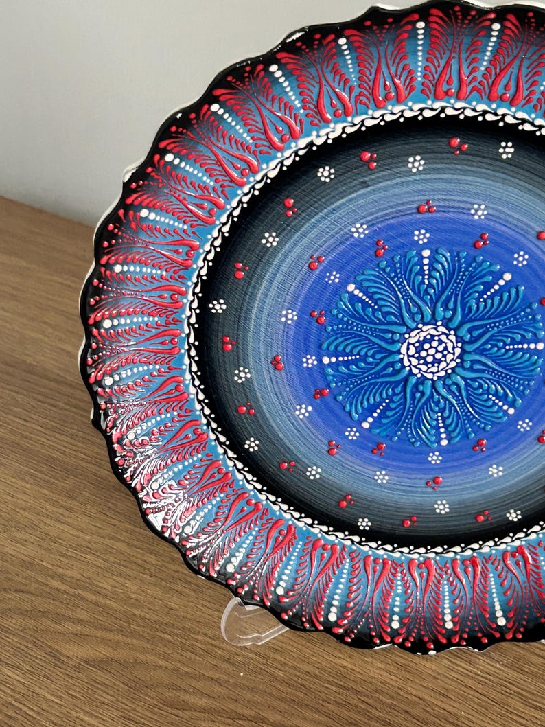 Handmade Iznik Cini Plate, Raised Relief Turkish Ceramic Wall Decor ...