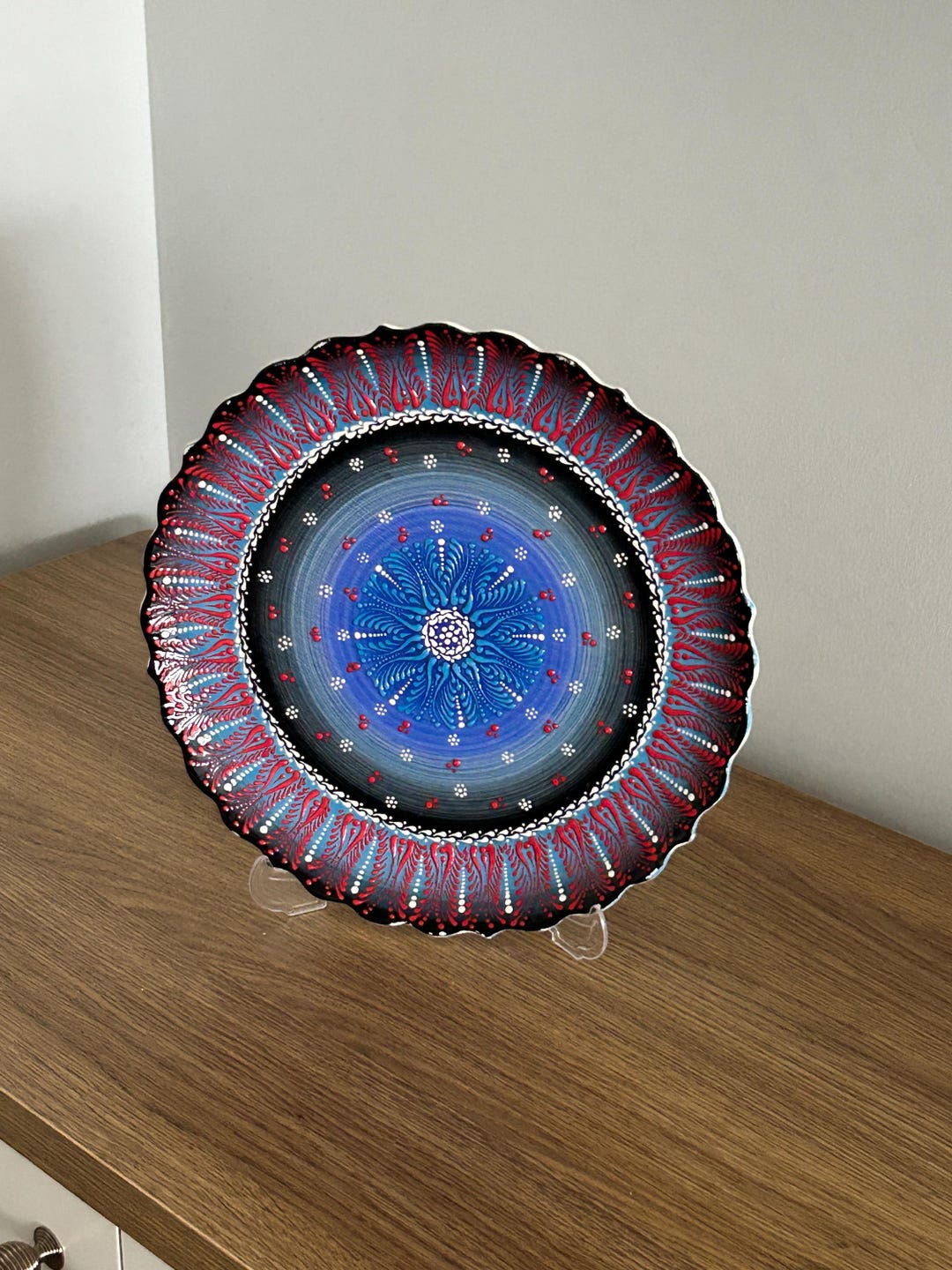 Handmade Iznik Cini Plate, Raised Relief Turkish Ceramic Wall Decor ...