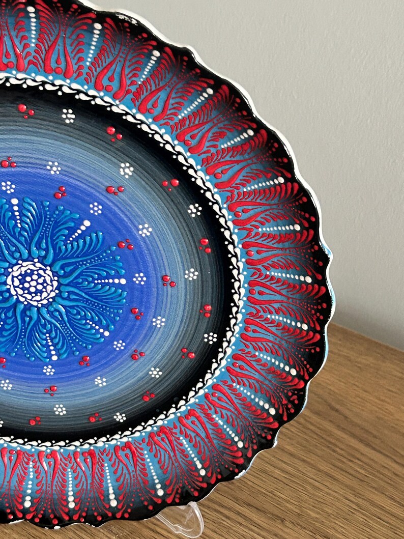 Handmade Iznik Cini Plate, Raised Relief Turkish Ceramic Wall Decor ...