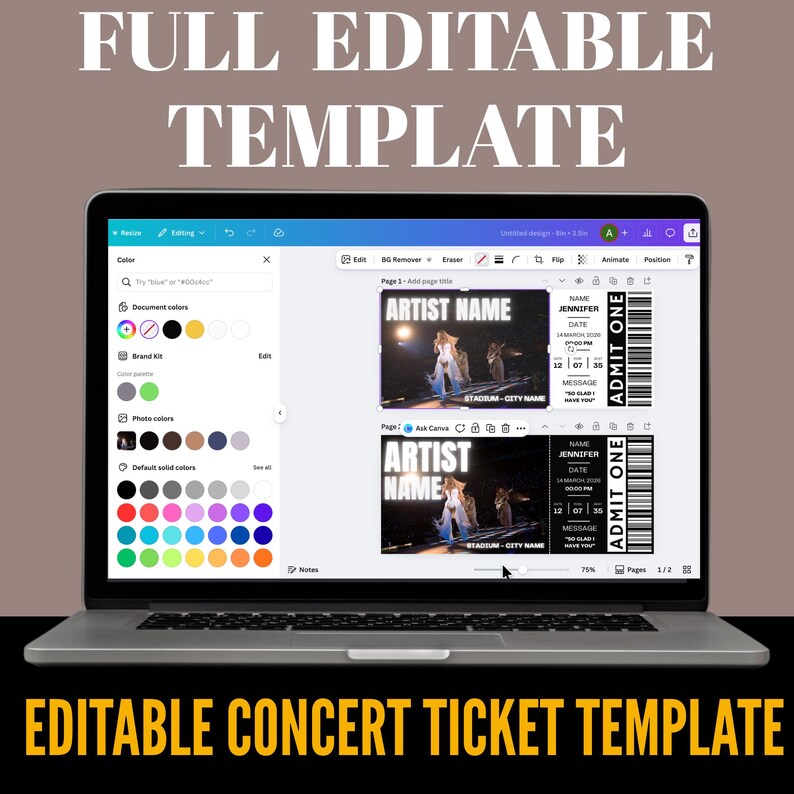Editable Concert Ticket Template, Printable Event Ticket Surprise Gift ...