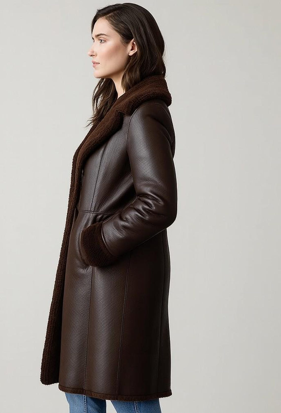 Women’s Real Leather Shearling Coat – Classic Long Fur Lined Cold ...