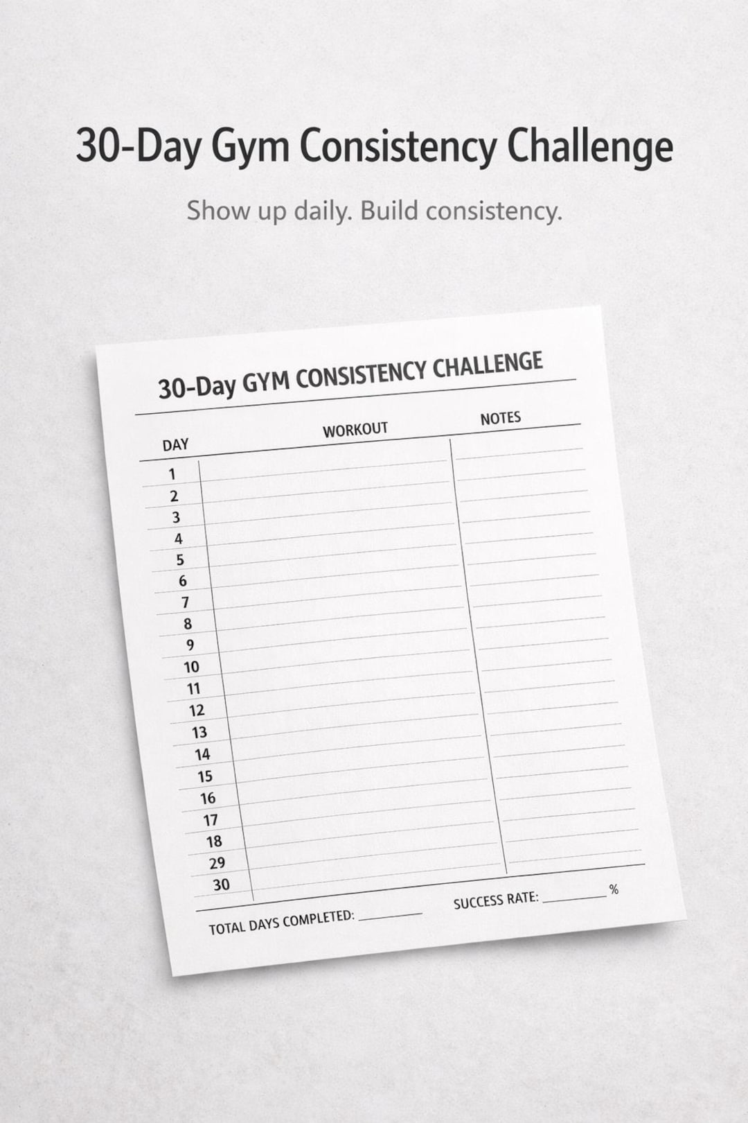 30-day Gym Consistency Challenge | Fitness Habit Tracker for Beginners ...