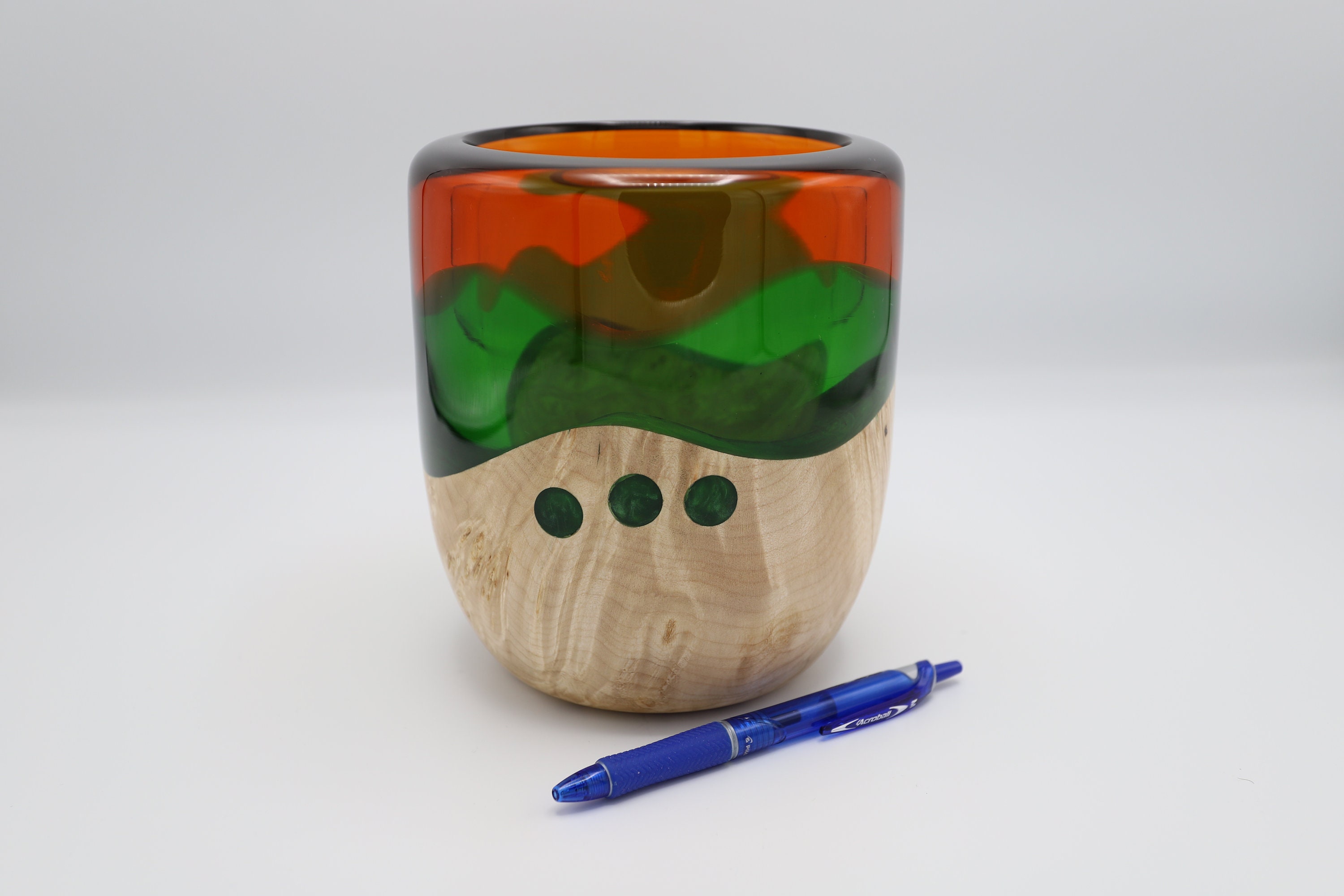 Handcrafted Turned Carved Wooden Bowl From Maple Burl Clear Carved Green Resin Crystal Clear ...