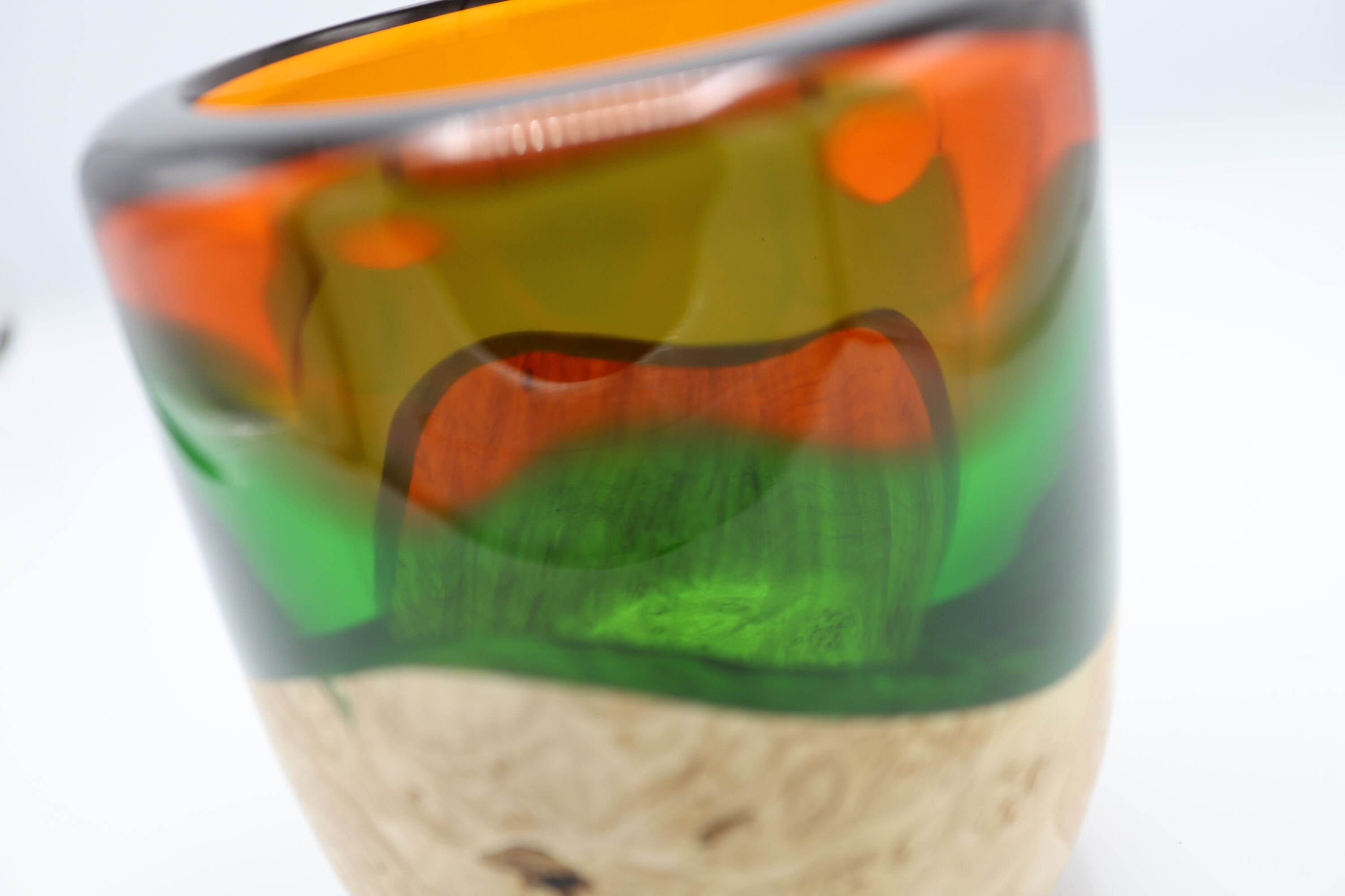 Handcrafted Turned Carved Wooden Bowl From Maple Burl Clear Carved Green Resin Crystal Clear ...