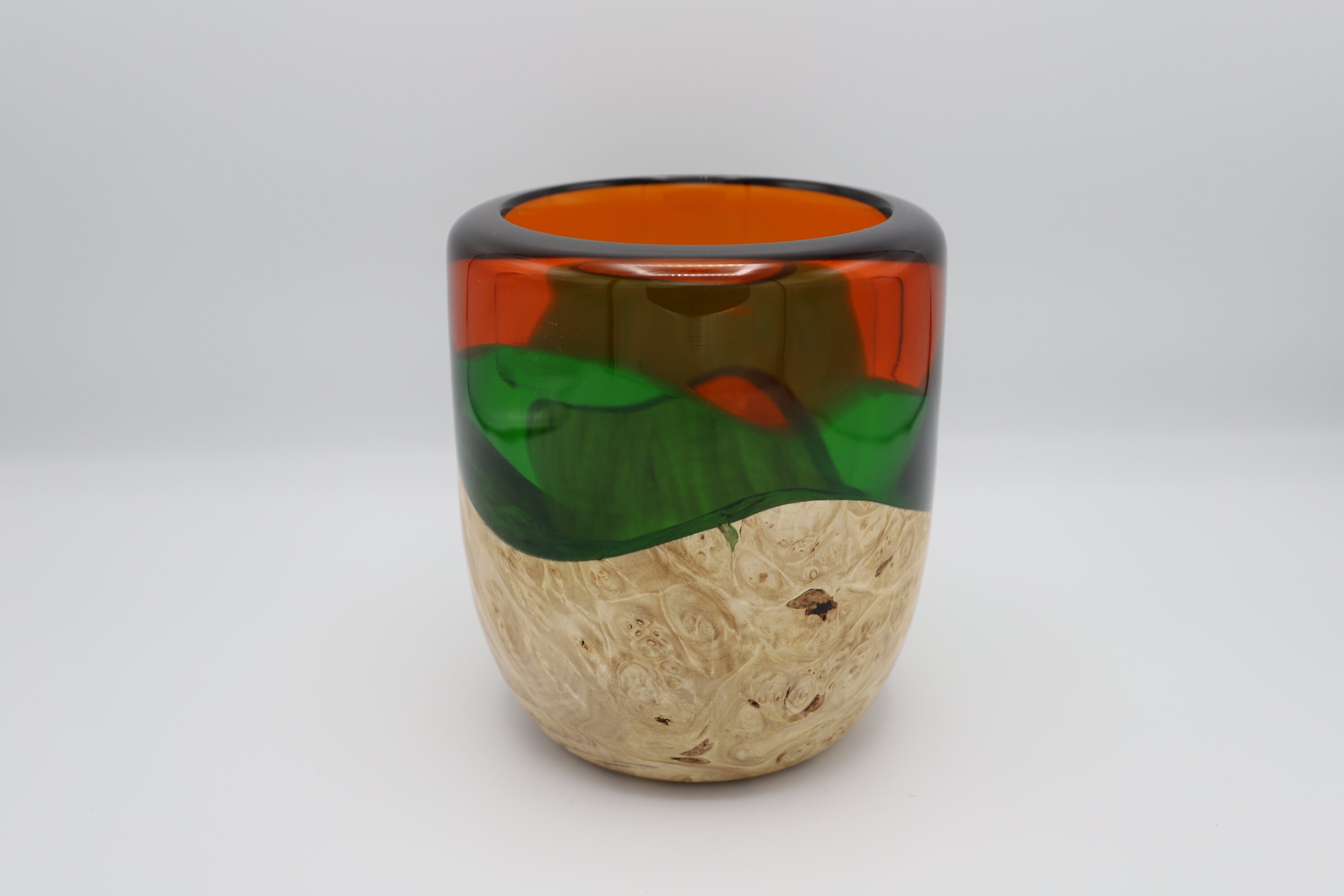 Handcrafted Turned Carved Wooden Bowl From Maple Burl Clear Carved Green Resin Crystal Clear ...