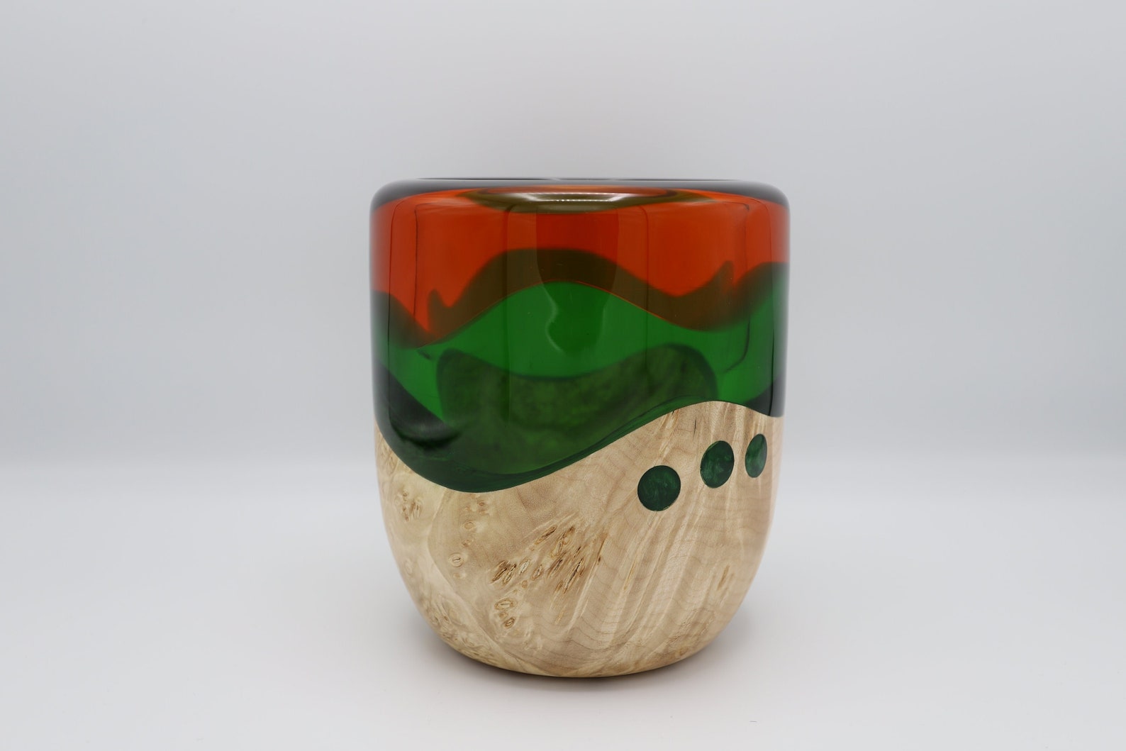 Handcrafted Turned Carved Wooden Bowl From Maple Burl Clear Carved Green Resin Crystal Clear ...