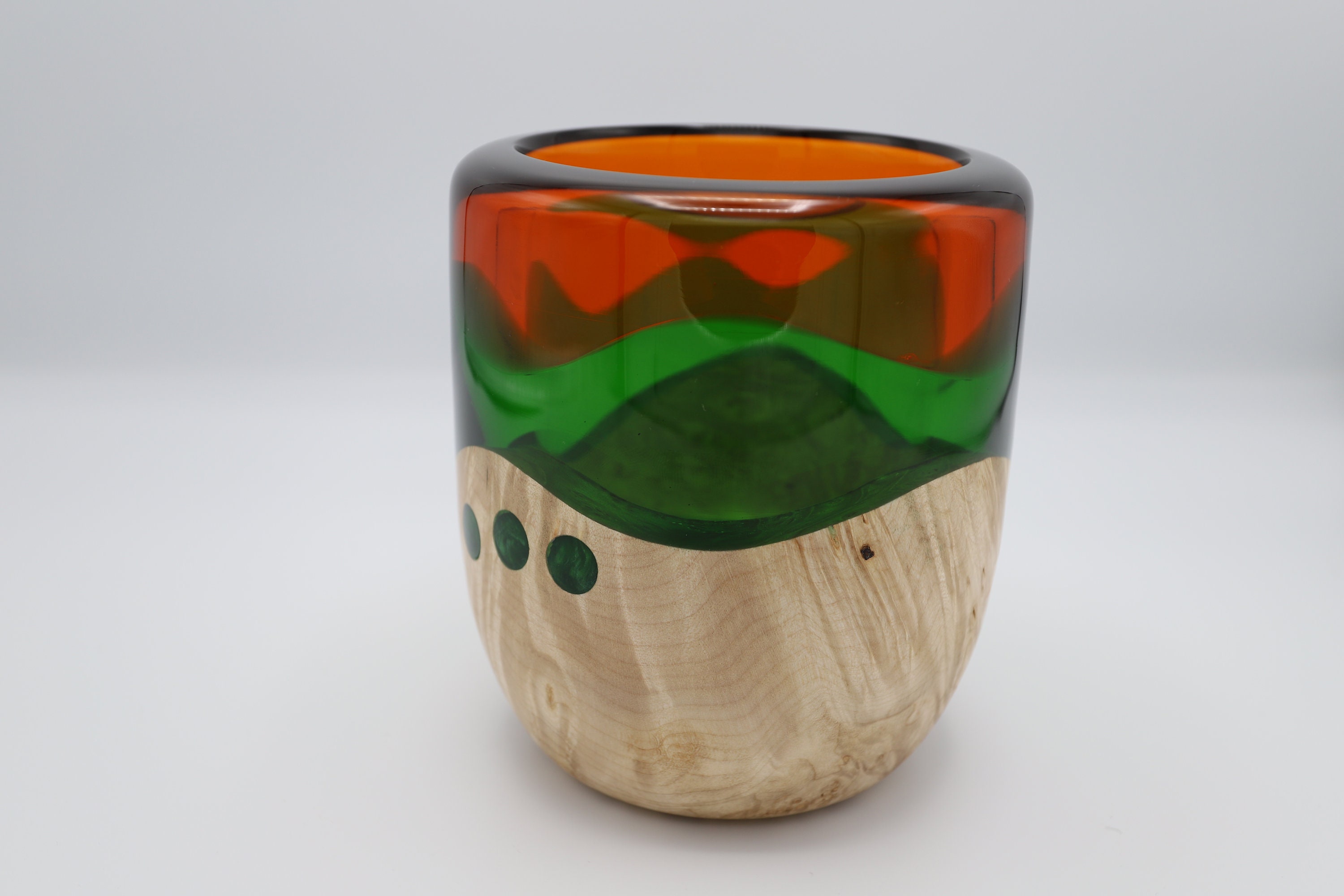Handcrafted Turned Carved Wooden Bowl From Maple Burl Clear Carved Green Resin Crystal Clear ...