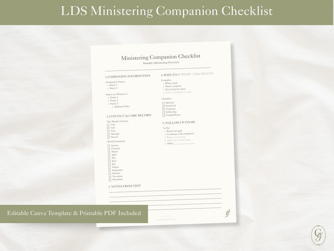 Ministering Companion Checklist | LDS Relief Society Printable ...