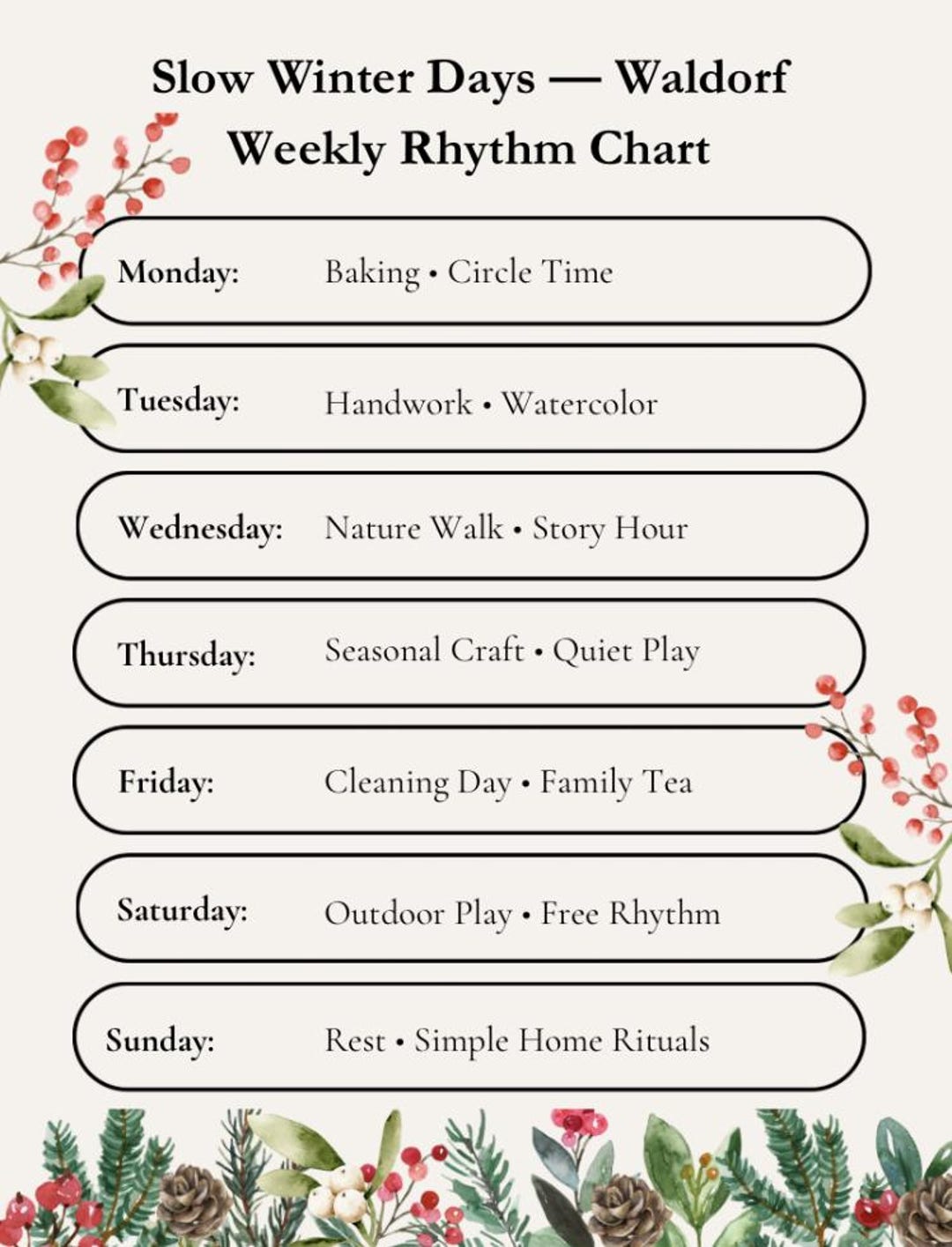 Our Slow Winter Days | Daily Rhythm Chart | Waldorf Winter Printable ...