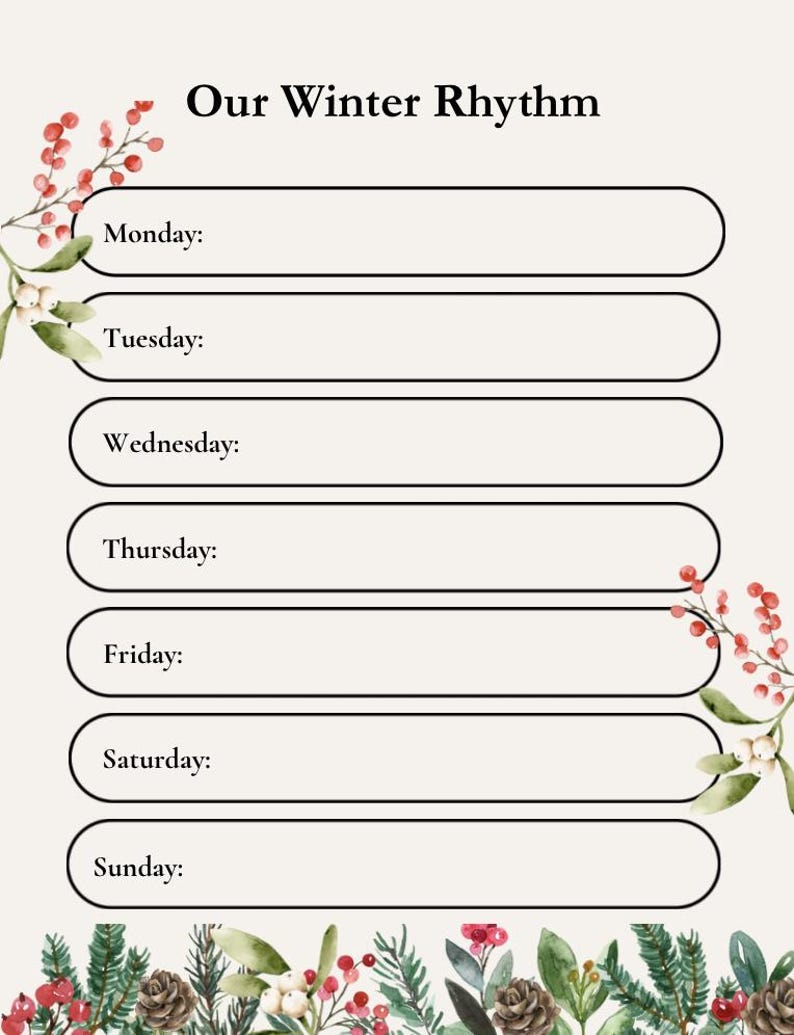 Our Slow Winter Days | Daily Rhythm Chart | Waldorf Winter Printable ...