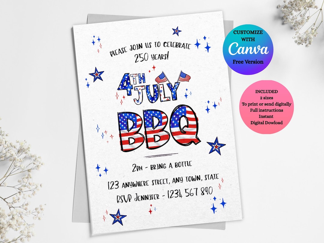 USA 250th Anniversary BBQ Invitation - Hand-drawn 4th of July Cookout ...
