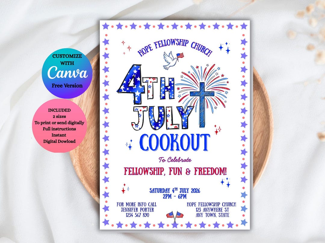 4th of July Church Cookout Flyer - Patriotic BBQ Invite (digital ...