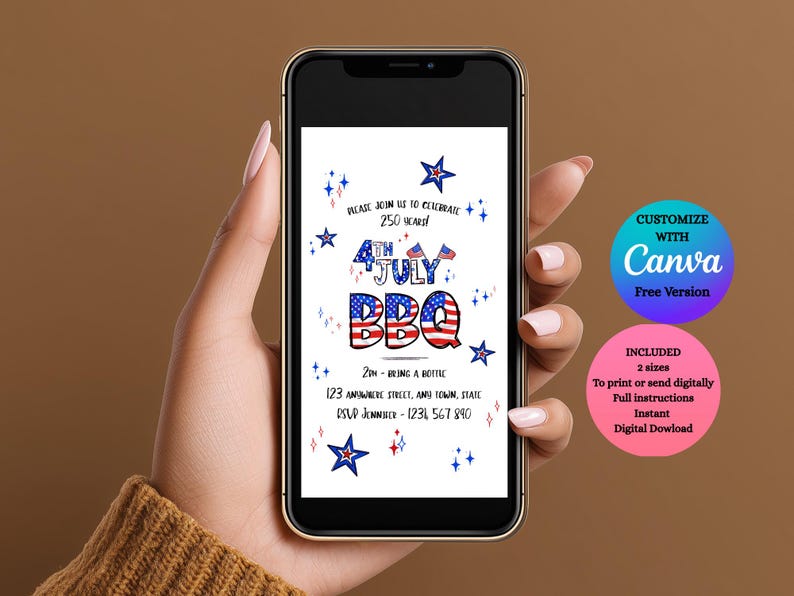 USA 250th Anniversary BBQ Invitation - Hand-drawn 4th of July Cookout ...