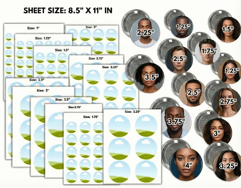 Editable Button Pin Template Bundle | Canva Frames | Badge Circle Label | Blank Pinback Button ...