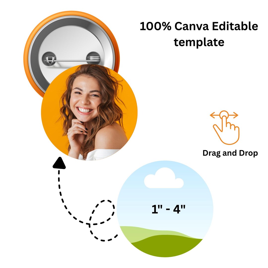 Editable Button Pin Template Bundle | Canva Frames | Badge Circle Label | Blank Pinback Button ...