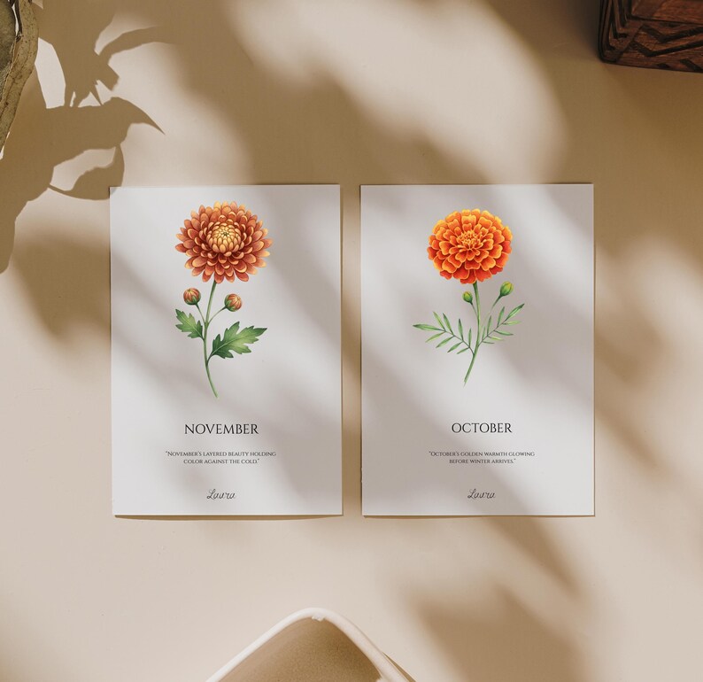 12 Month Birth Flower Mini Card Template Set Editable Canva Template ...