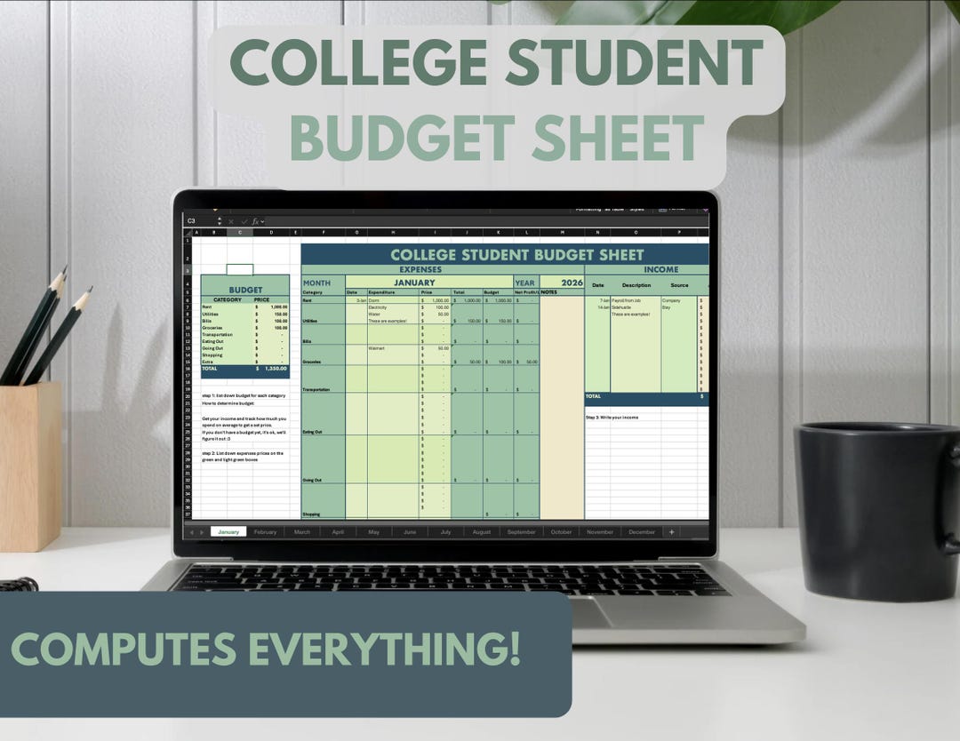 College Student Budget Planner — Monthly Expenses, Income Tracker ...