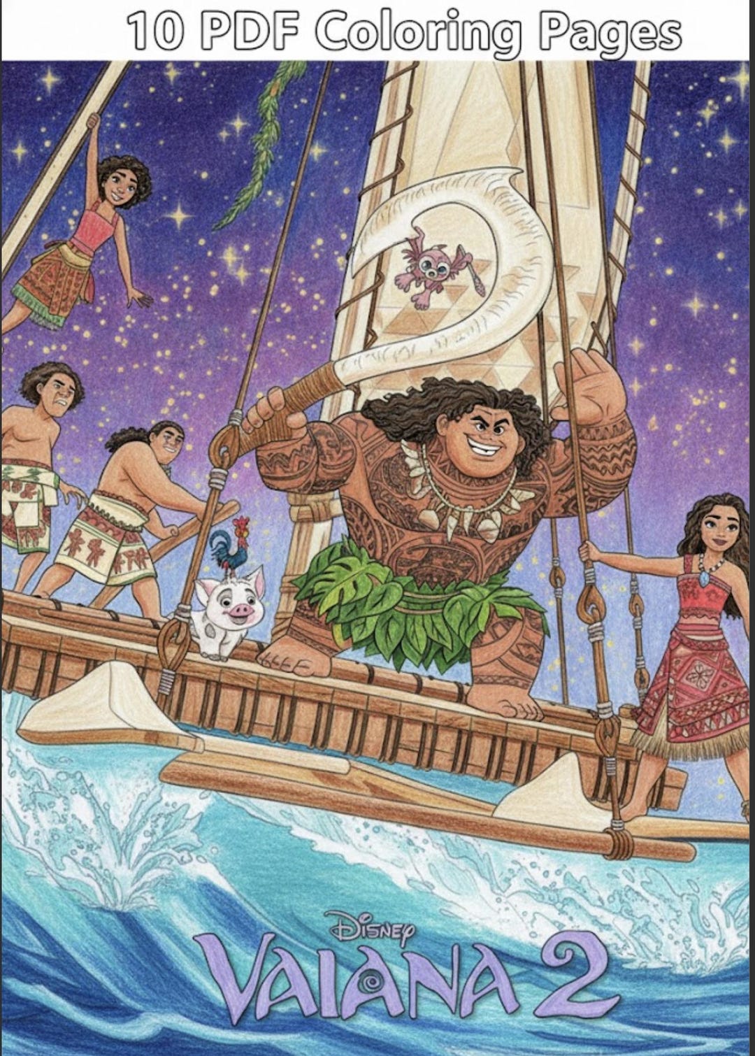 Vaiana 2 Coloring Pages: 10 Polynesian Adventure Sheets (PDF) - Etsy