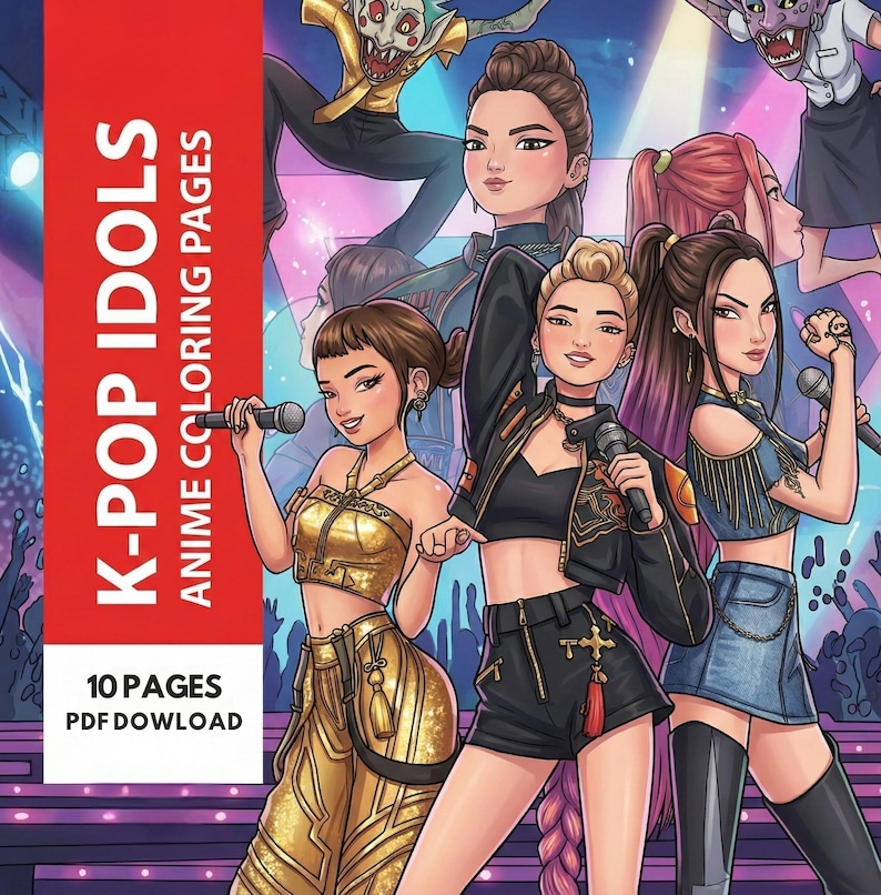 Kpop Idol Vs Monsters Coloring Pages: Anime Manga (PDF Printable) - Etsy