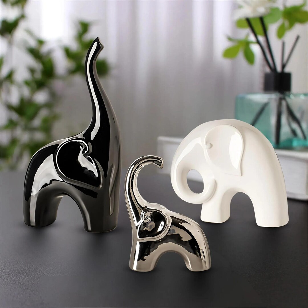 Elephant Decor Resin Statues, Set of 4 Lucky Elephant Figurines, Black ...
