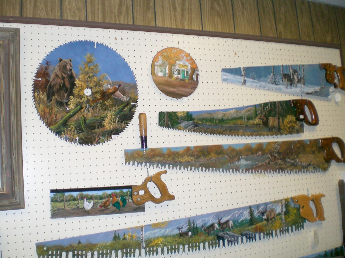 CUSTOM Hand painted SAWS painted saw bladescross cuts 2man | Etsy