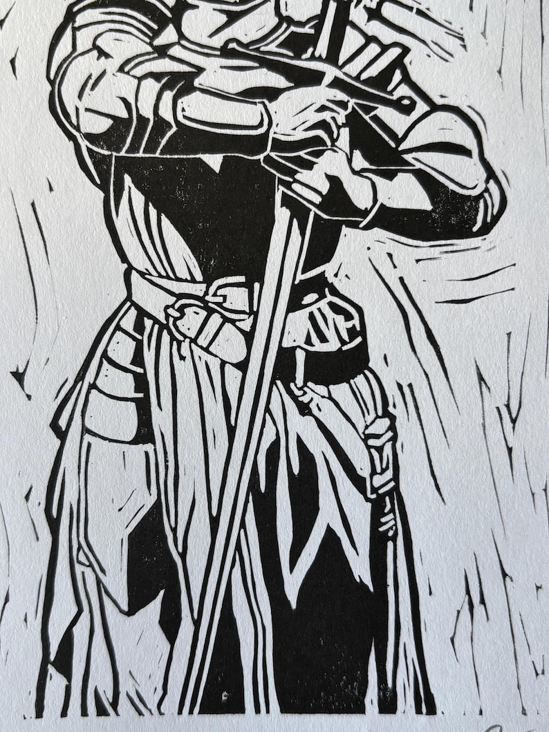 Joan of Arc Linocut Print | 5x7" | Handprinted | Medieval Art - Etsy