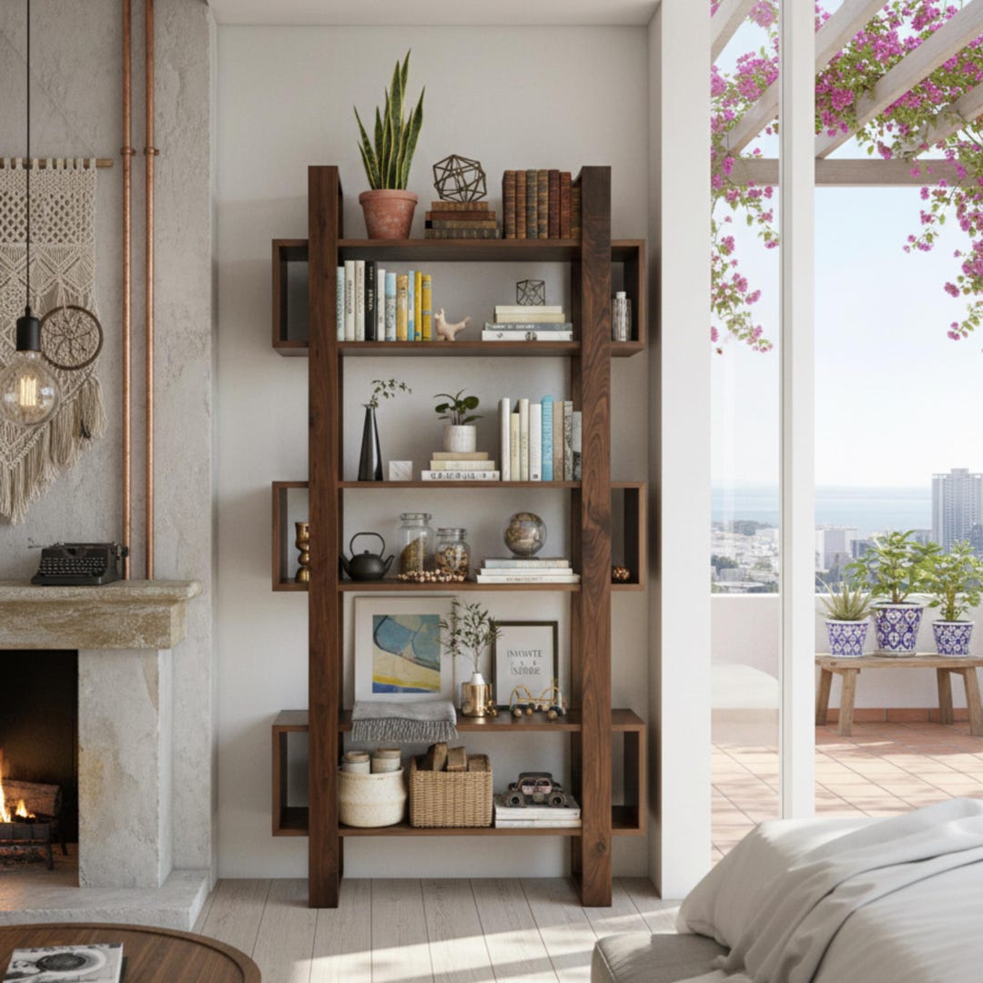 Modern Solid Wood Bookshelf — Natural Display Shelves | Handmade Wooden ...