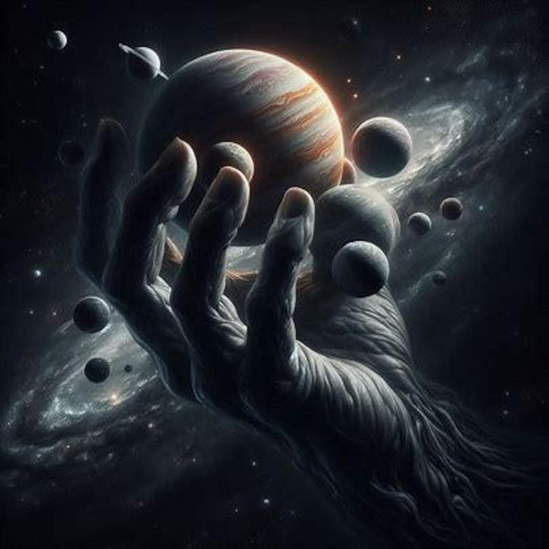 Cosmic Creator Hand Digital Art Print | God Holding Planets Poster ...