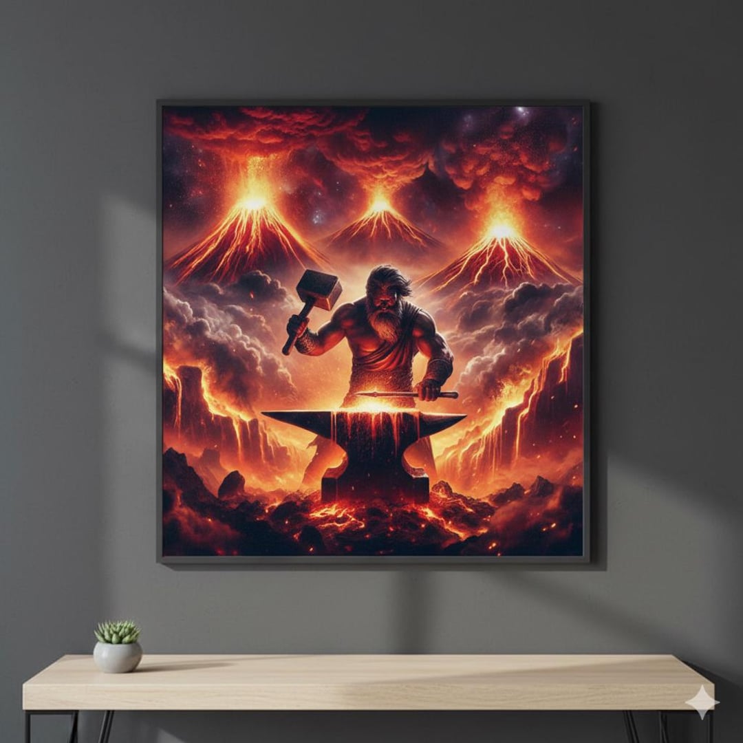 Hephaestus God of Fire Print, Vulcan Forge Mythology Art, Volcano Lava ...