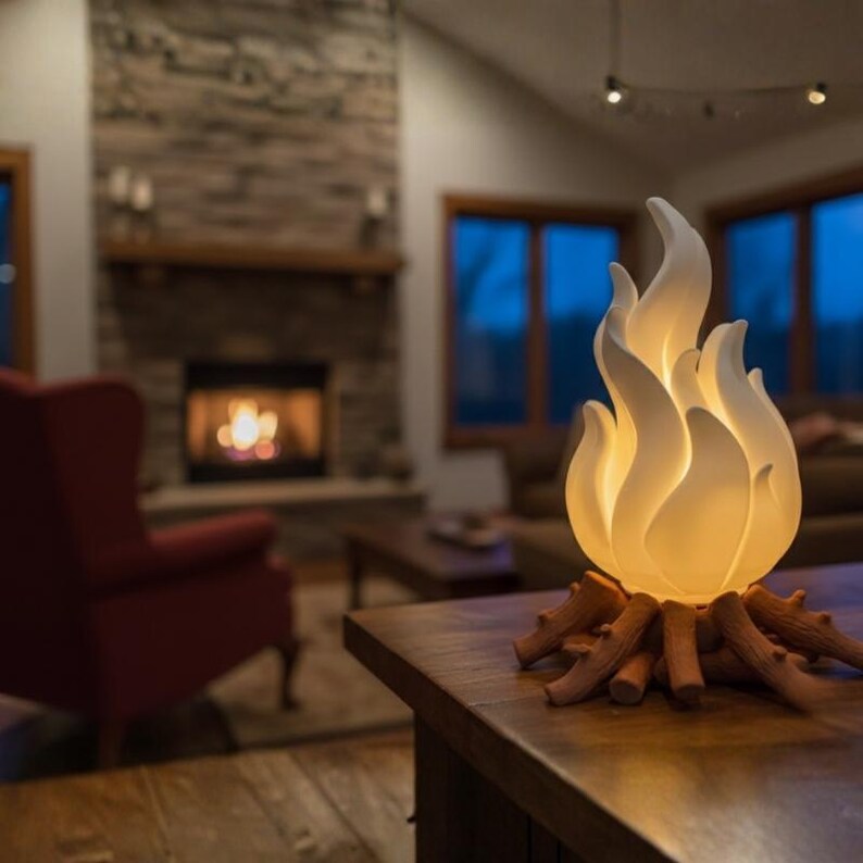 3D Printed Campfire Lamp | Flickering LED Flame Effect, E27 Compatible ...