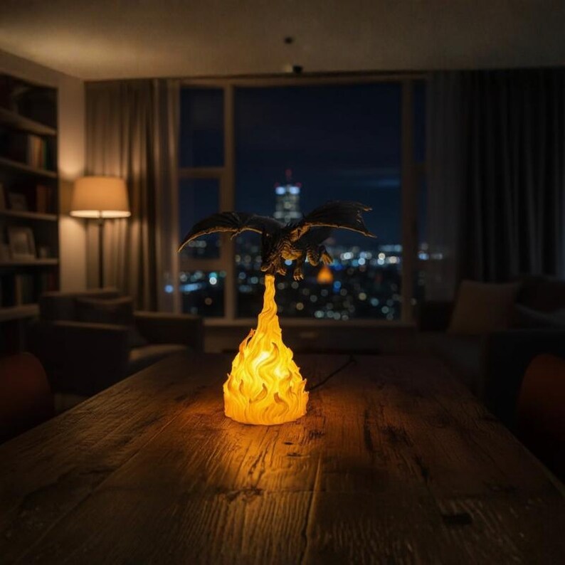 3D Printed Flame Breath Dragon Lamp – Fantasy RPG Decor - Etsy