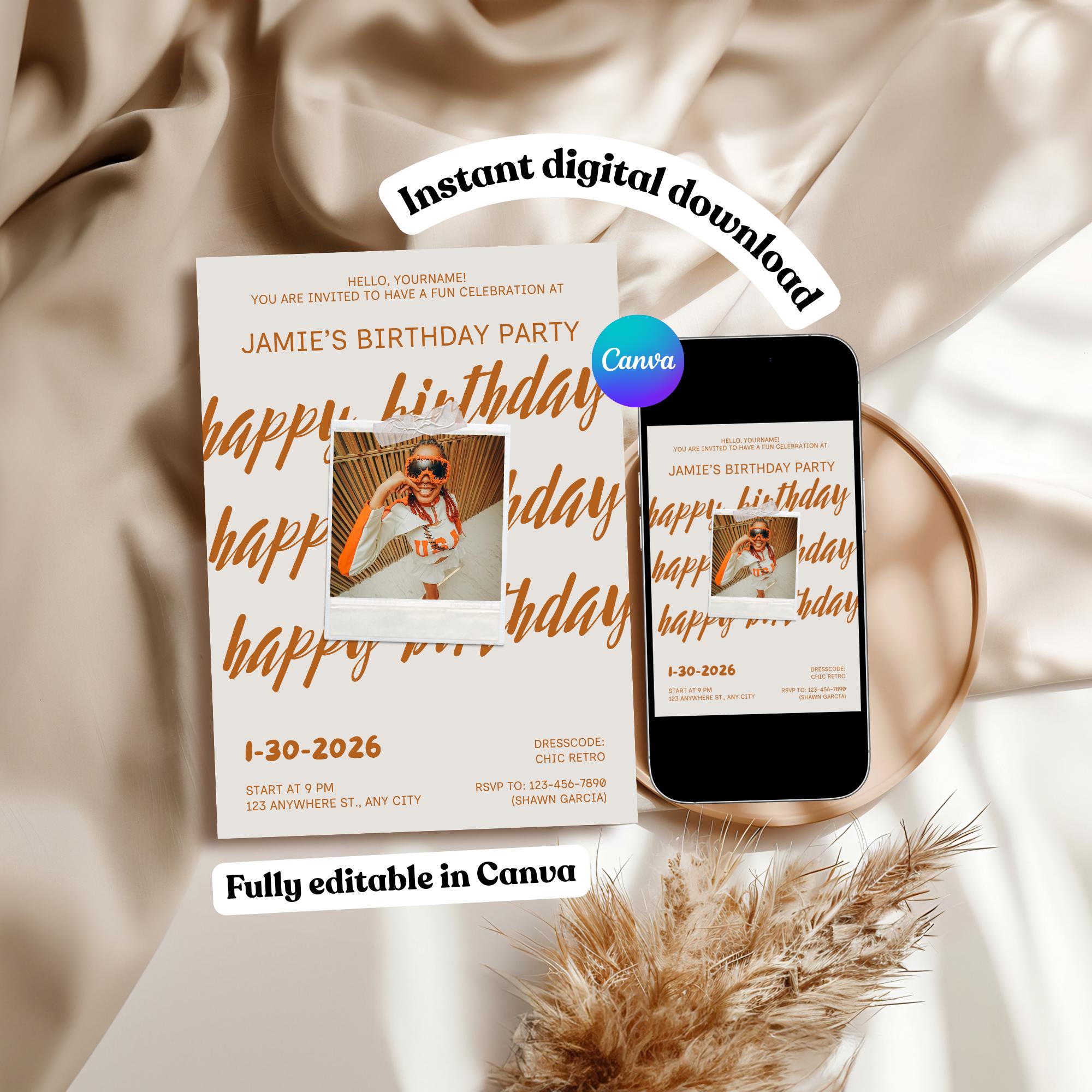 Custom Birthday Invitation Template, Personalized Photo Birthday Invite ...