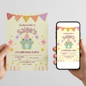 Frog Birthday Invitation Template | Cute Kids Birthday Party Invite ...