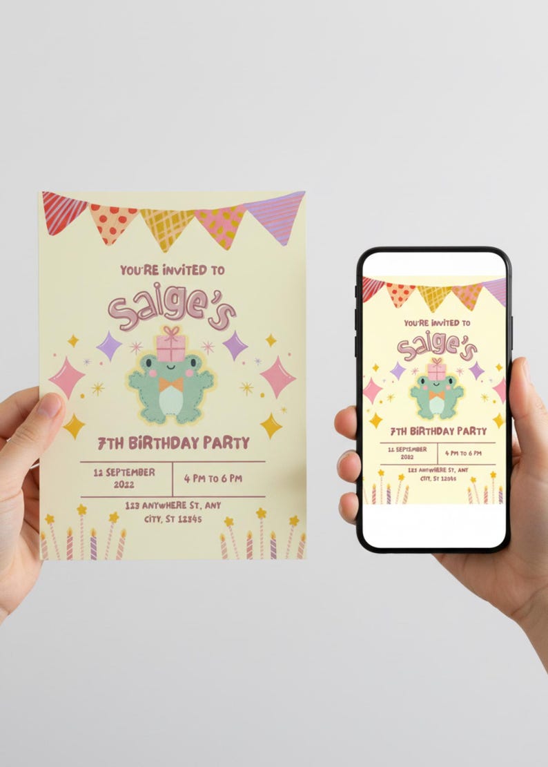 Frog Birthday Invitation Template | Cute Kids Birthday Party Invite ...