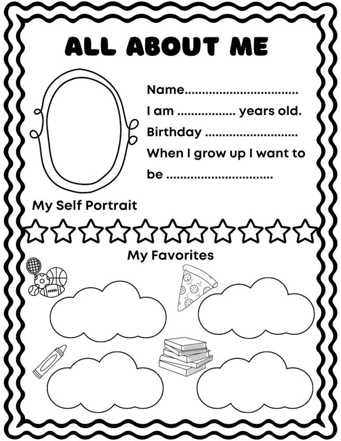 Printable All About Me Worksheet - Back to School Activity - Etsy