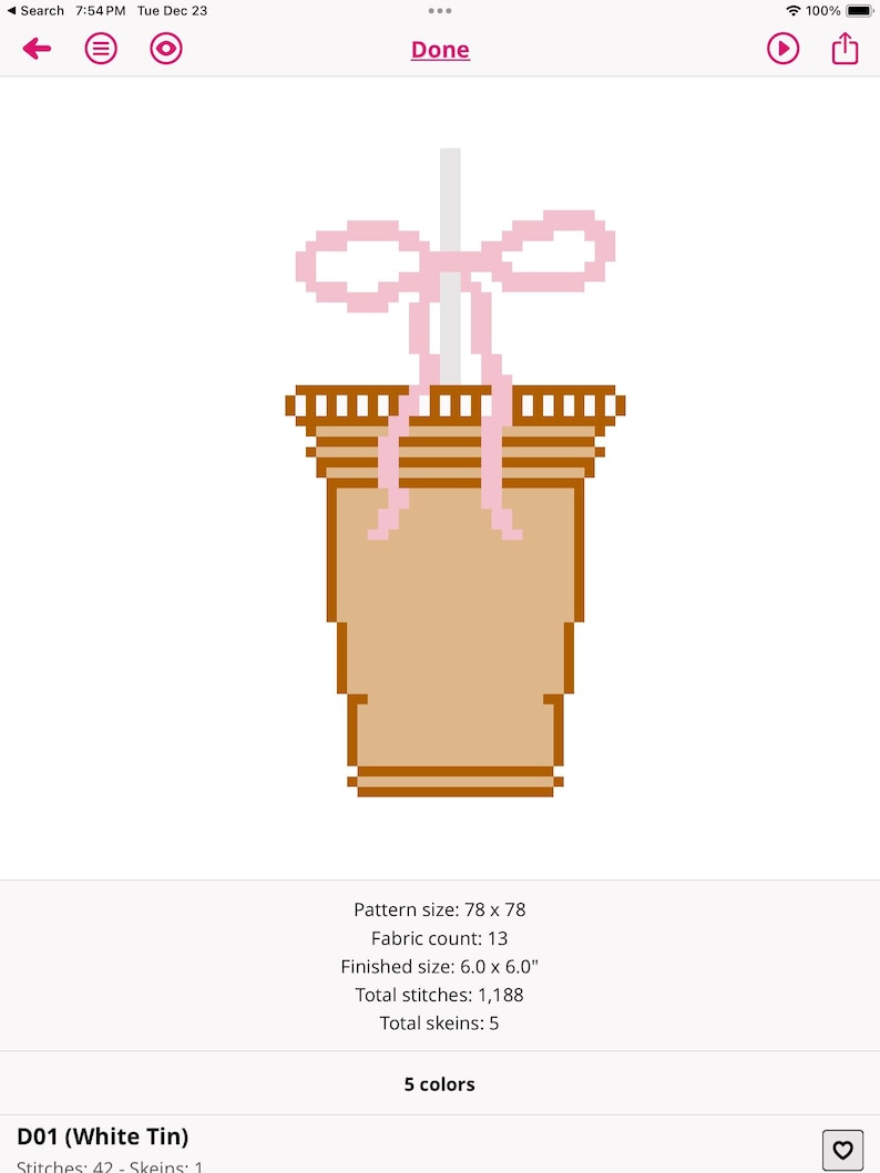 Iced Coffee Needlepoint Chart | Needlepoint Paint Chart Digital ...