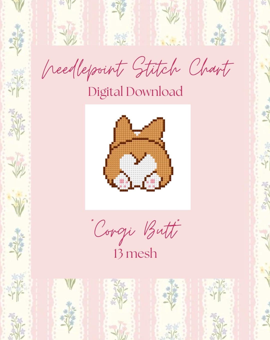Corgi Butt Needlepoint Chart: Paint Your Own Canvas (digital Download ...
