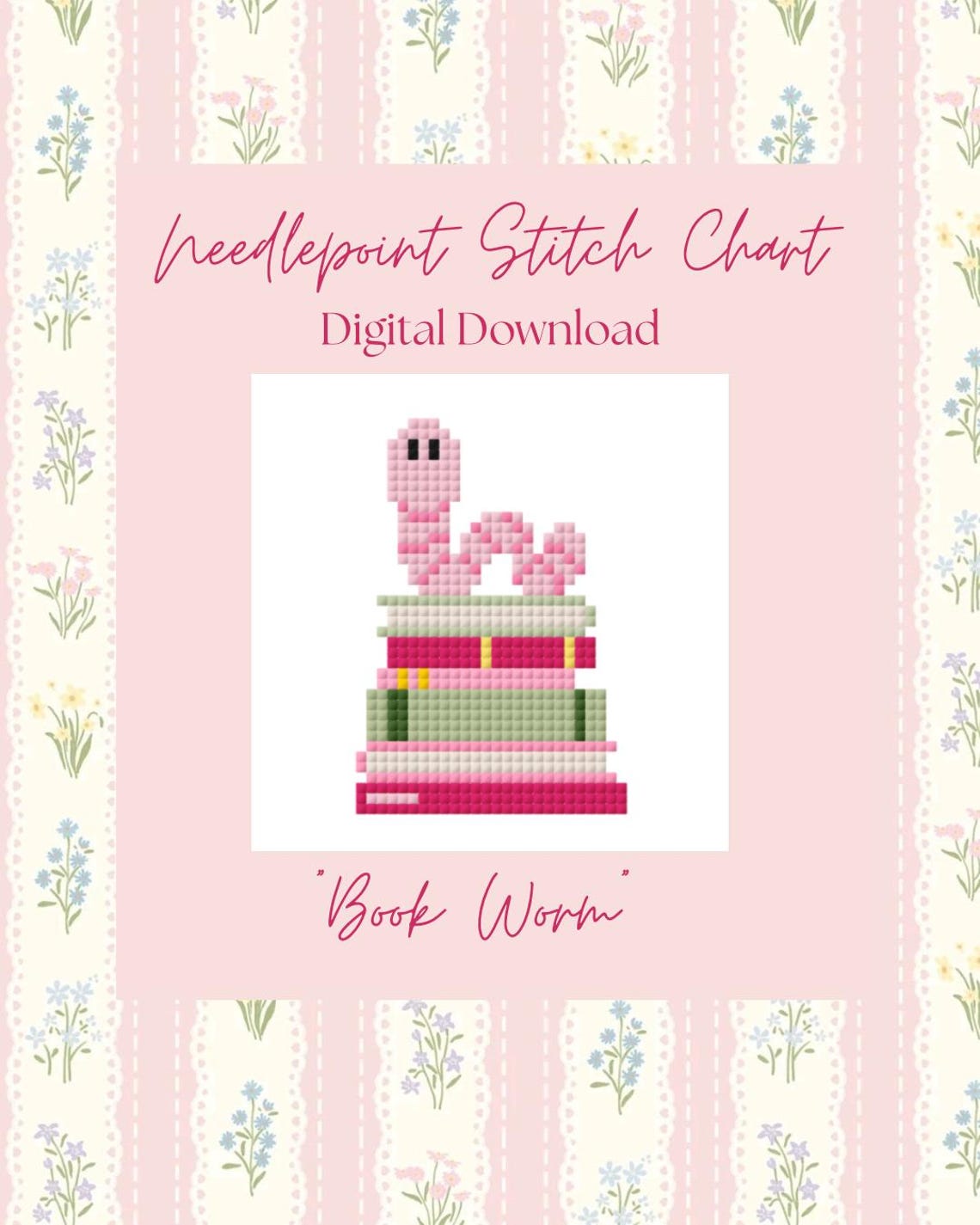 Bookworm Needlepoint Chart: Paint Your Own Canvas (digital Download) - Etsy