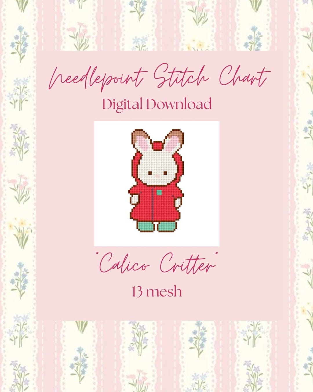 Red Calico Critter Needlepoint Chart: Paint Your Own Canvas (digital ...
