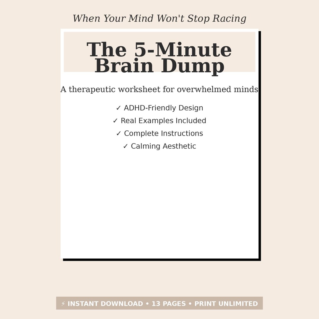 5-minute Brain Dump Worksheet – Printable ADHD Mental Clarity Tool ...
